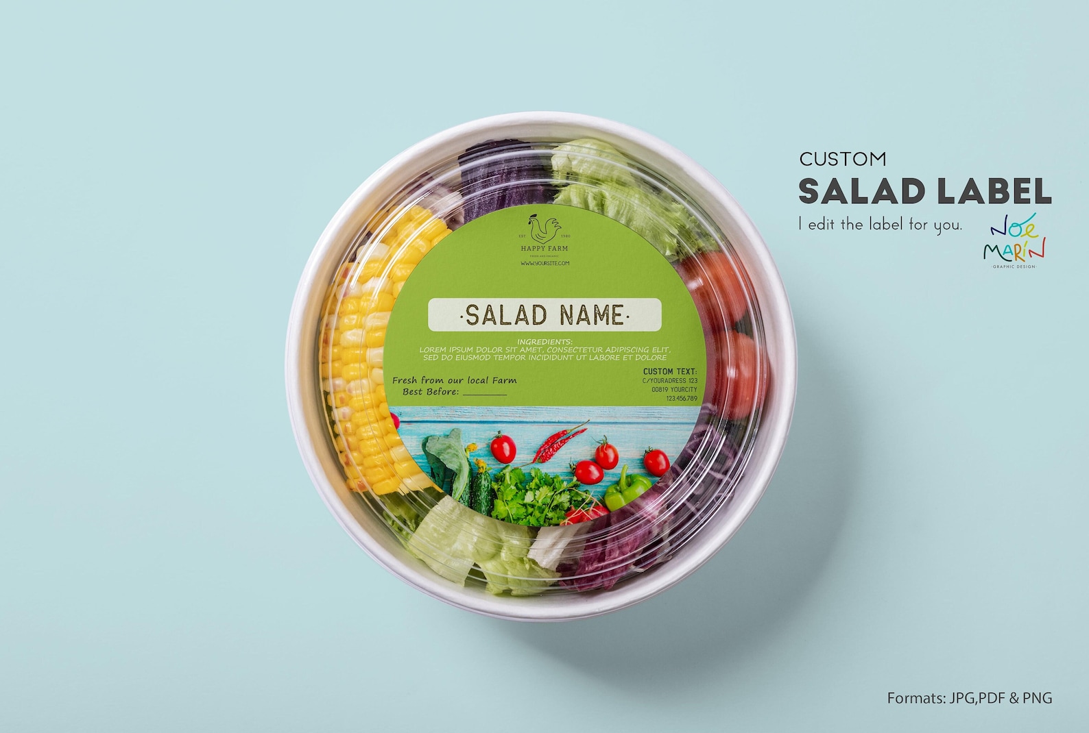 Custom Salad Label for Takeaway Containers, Personalized Fresh Food ...