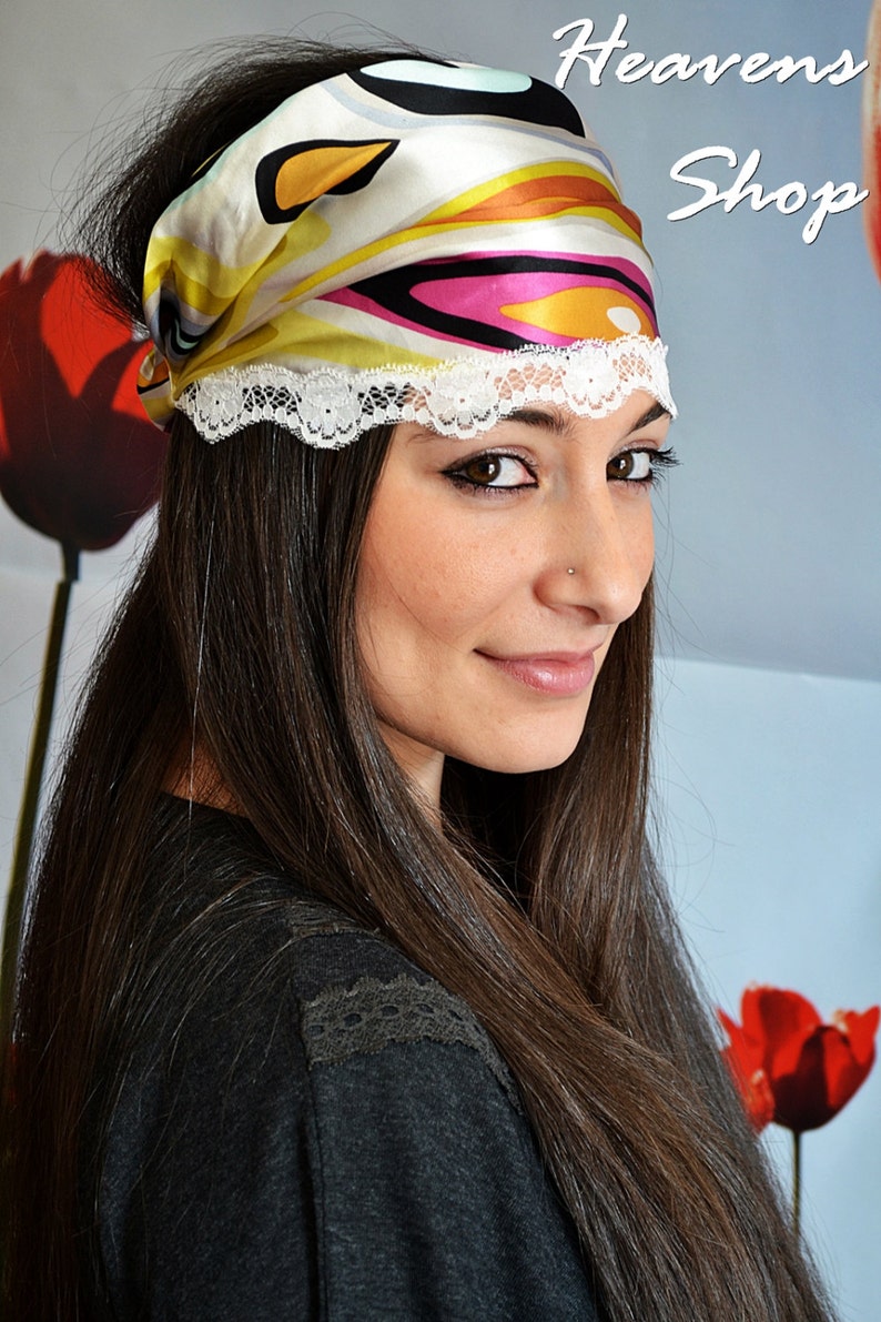 Girls Bohemian Turban Headbands Lace White Wide Satin Silk Etsy