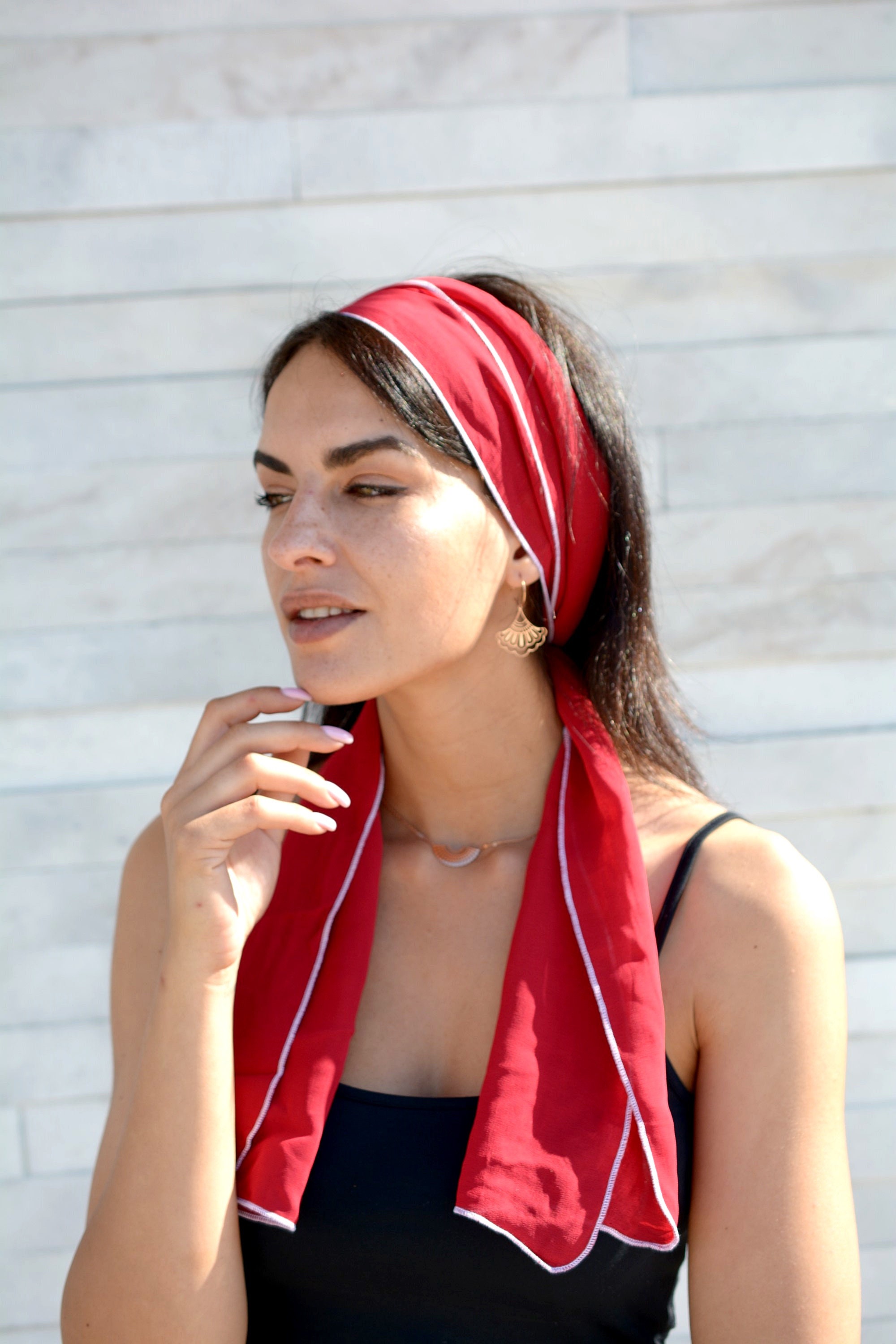 Dark Red Headband Women Hair Scarf, Chiffon Workout Head Scarfs, Hair ...