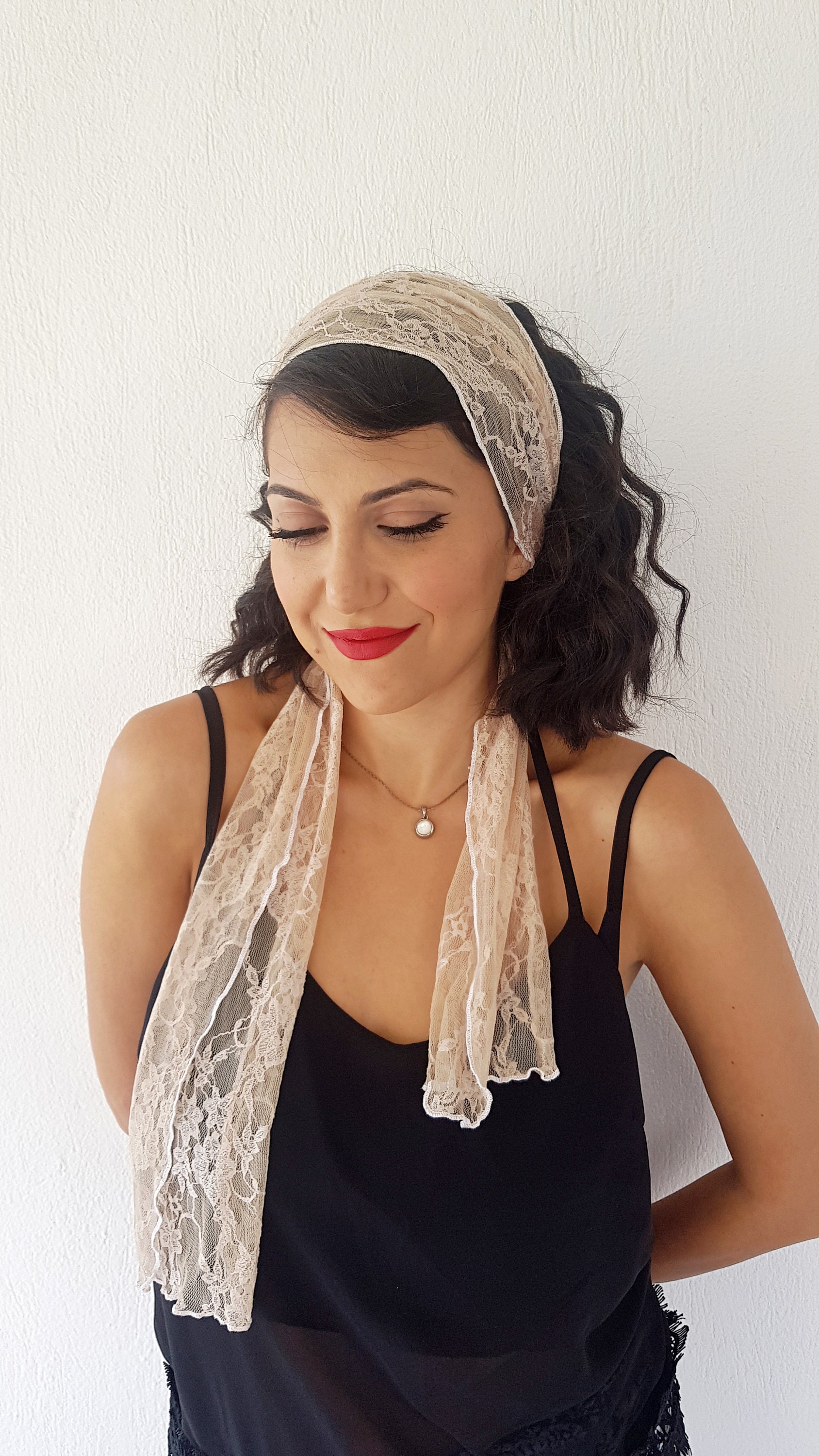 Head Scarfs Ivory Lace Headband Hair Scarf Women Head Scarf Hair ...