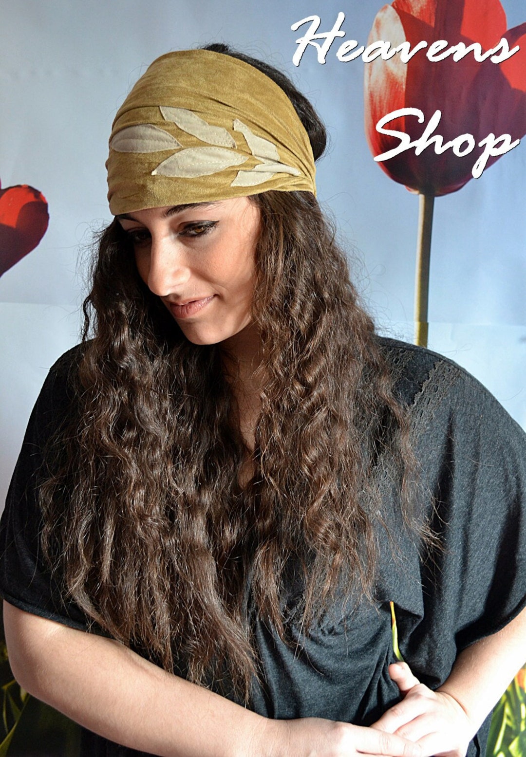 Bohemian Flower Wide Headband Fall Headband Womens Boho Camel ...