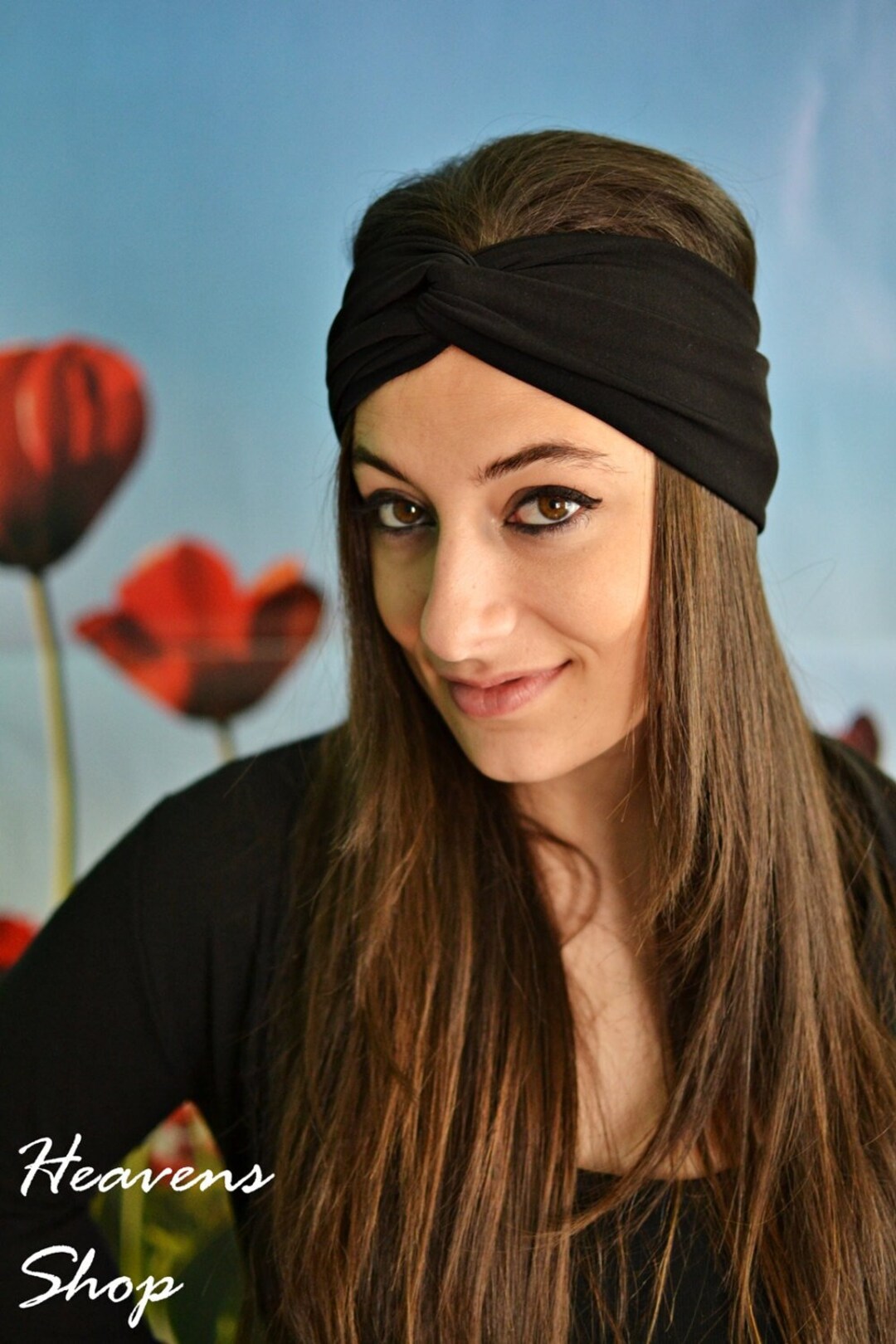 Elastic Black Twist Turban Headband For Yoga And Sports Fitnes Goth