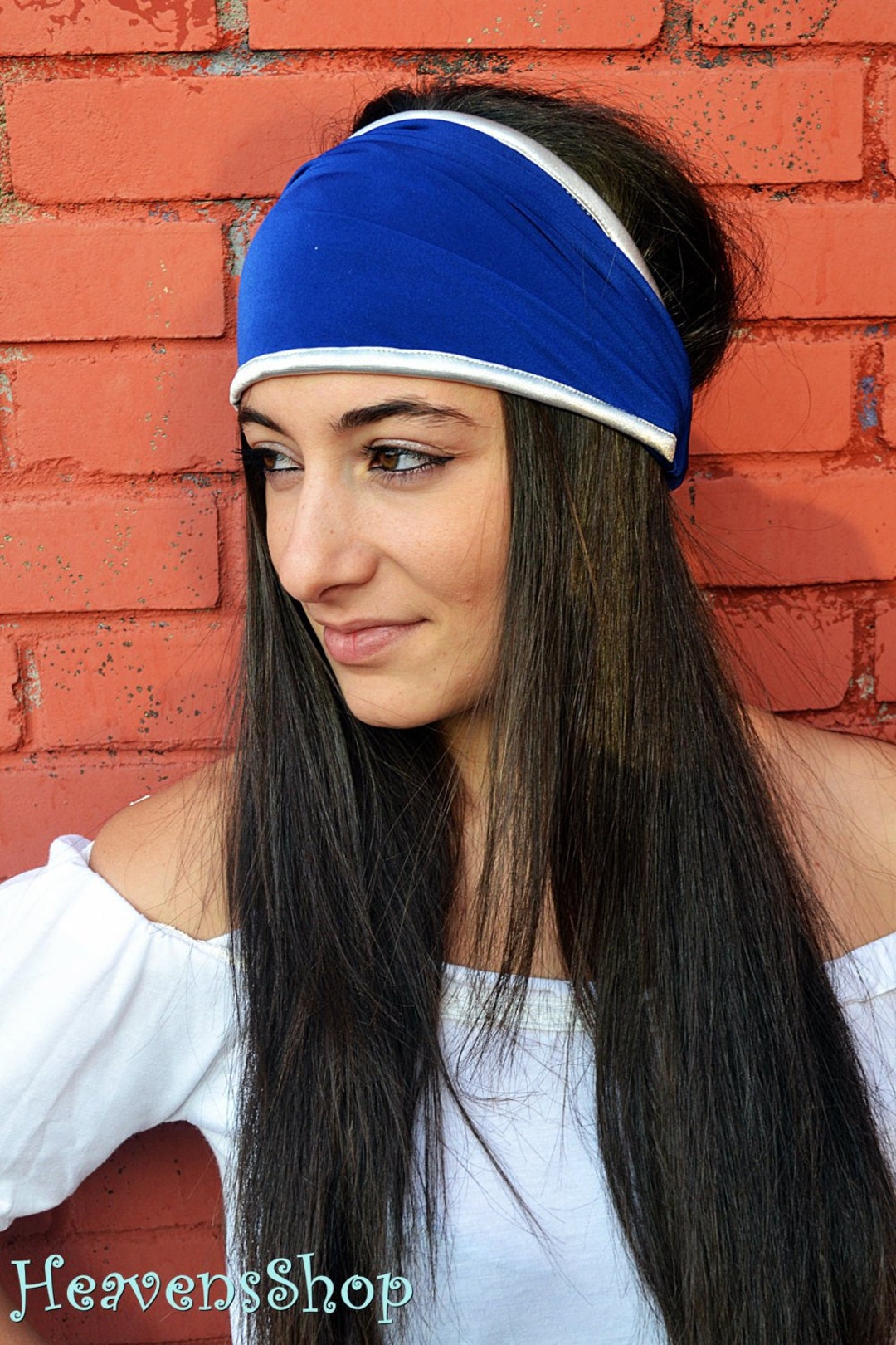 Elastic Wide Womens Blue Turban Headband For Workout Accessories T