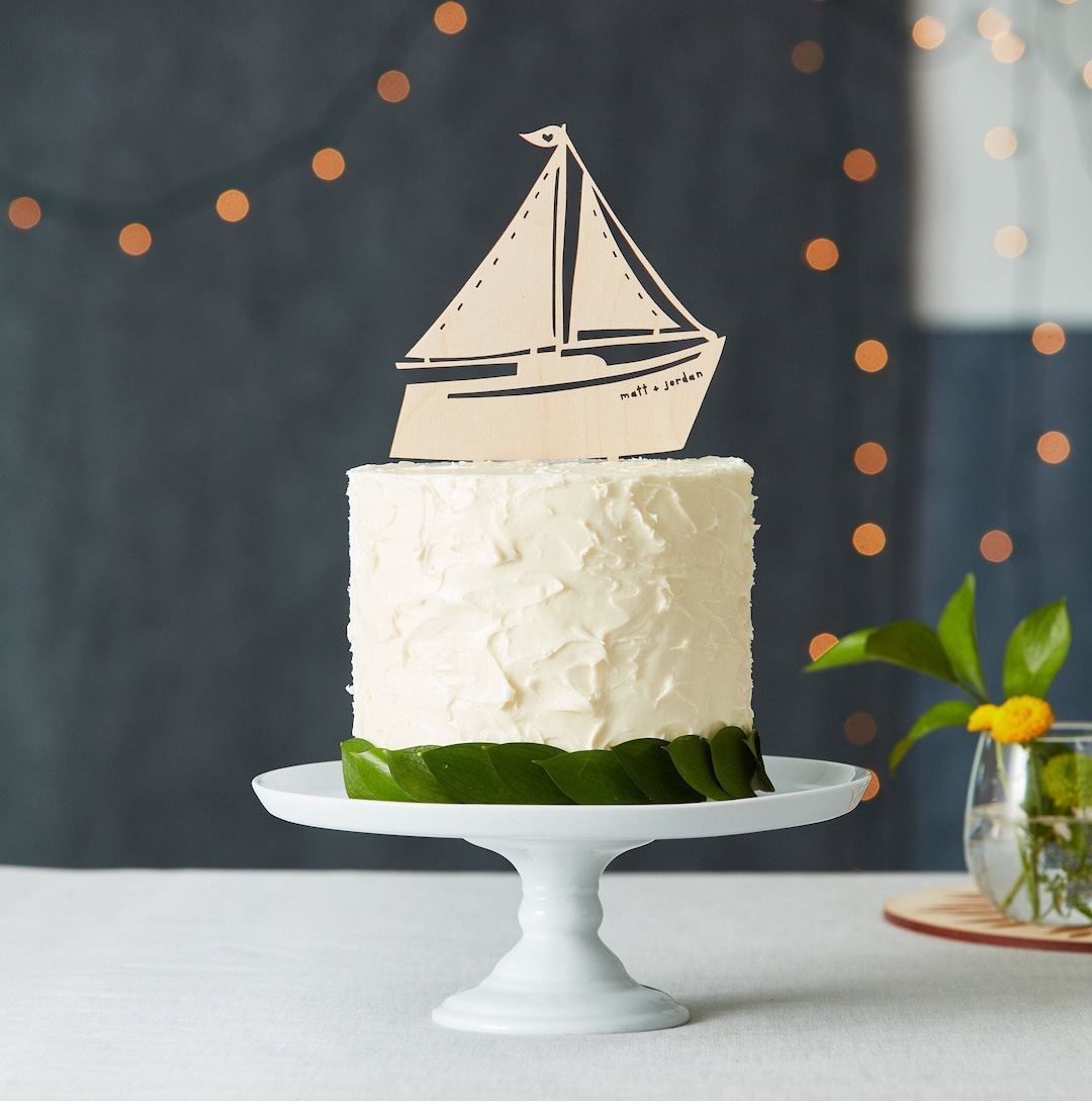 Sailboat Customizable Wooden Cake Topper - Lasercut Birch Wedding Cake ...