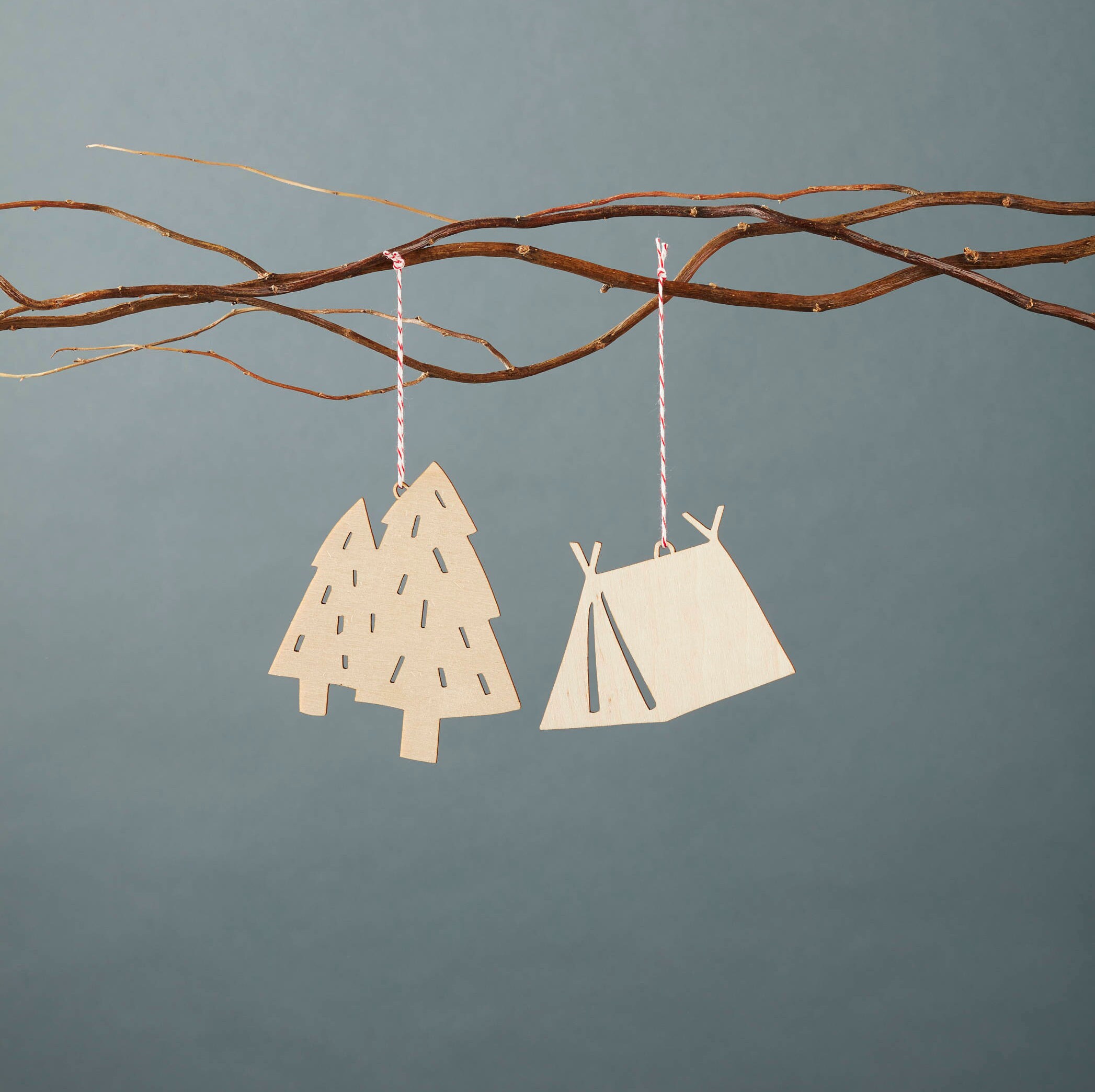 Camping Tent Tree Wooden Holiday Christmas Ornaments Lasercut | Etsy