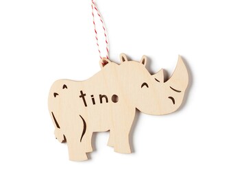 Rhino Mother and Baby Ornament Rhinoceros Female and Calf Wood Cutout ...