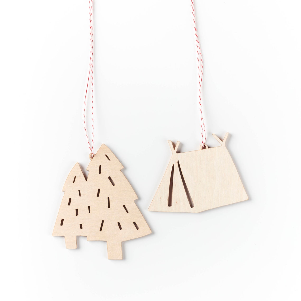 Camping Tent Tree Wooden Holiday Christmas Ornaments- Lasercut Birch ...