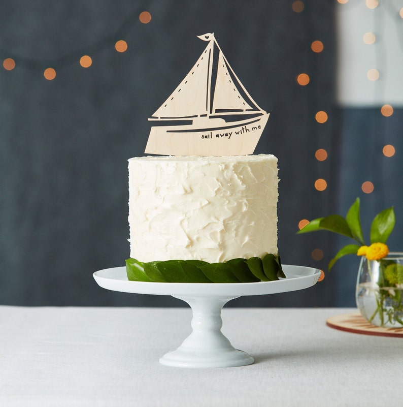 Sailboat Customizable Wooden Cake Topper - Lasercut Birch Wedding Cake ...