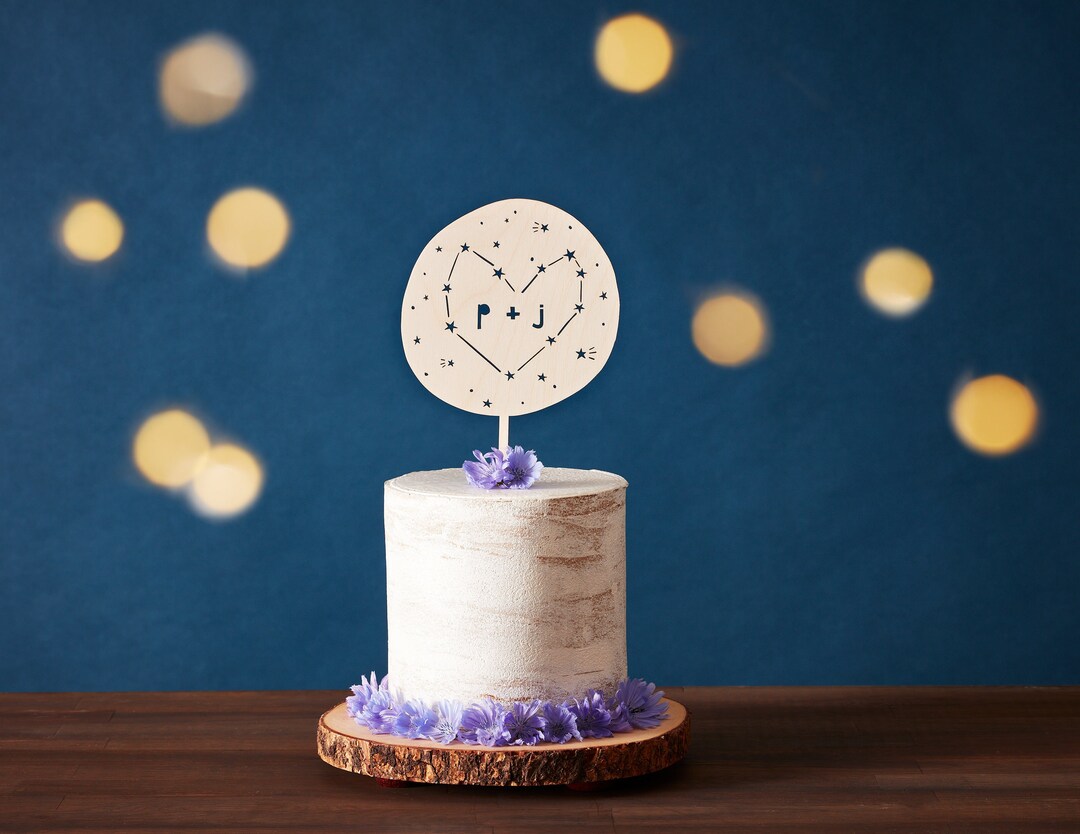Cake Topper Custom Wedding - Constellation Heart Wooden Wedding Cake ...