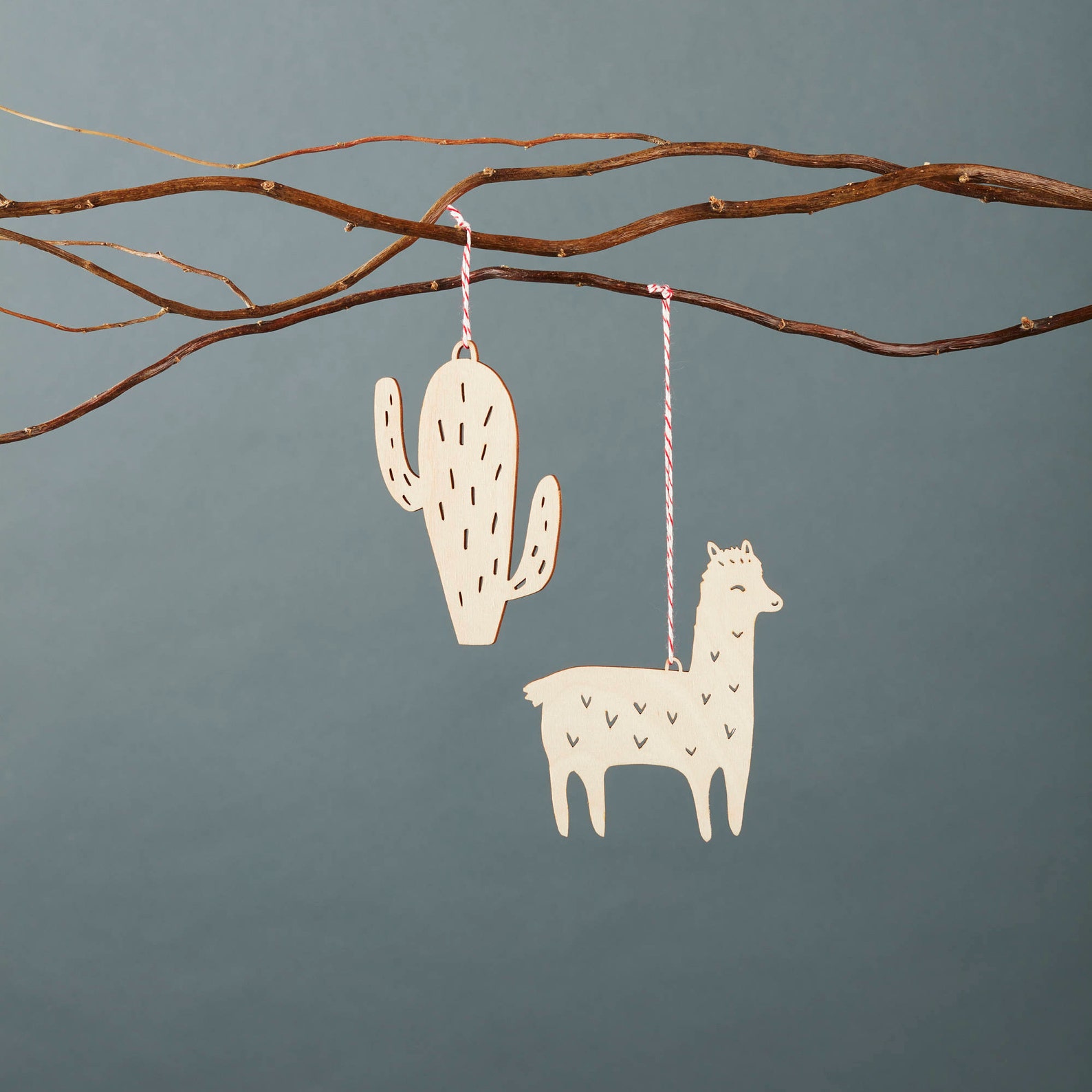 Llama Cactus Wooden Holiday Christmas Ornaments- Lasercut Birch Wood ...