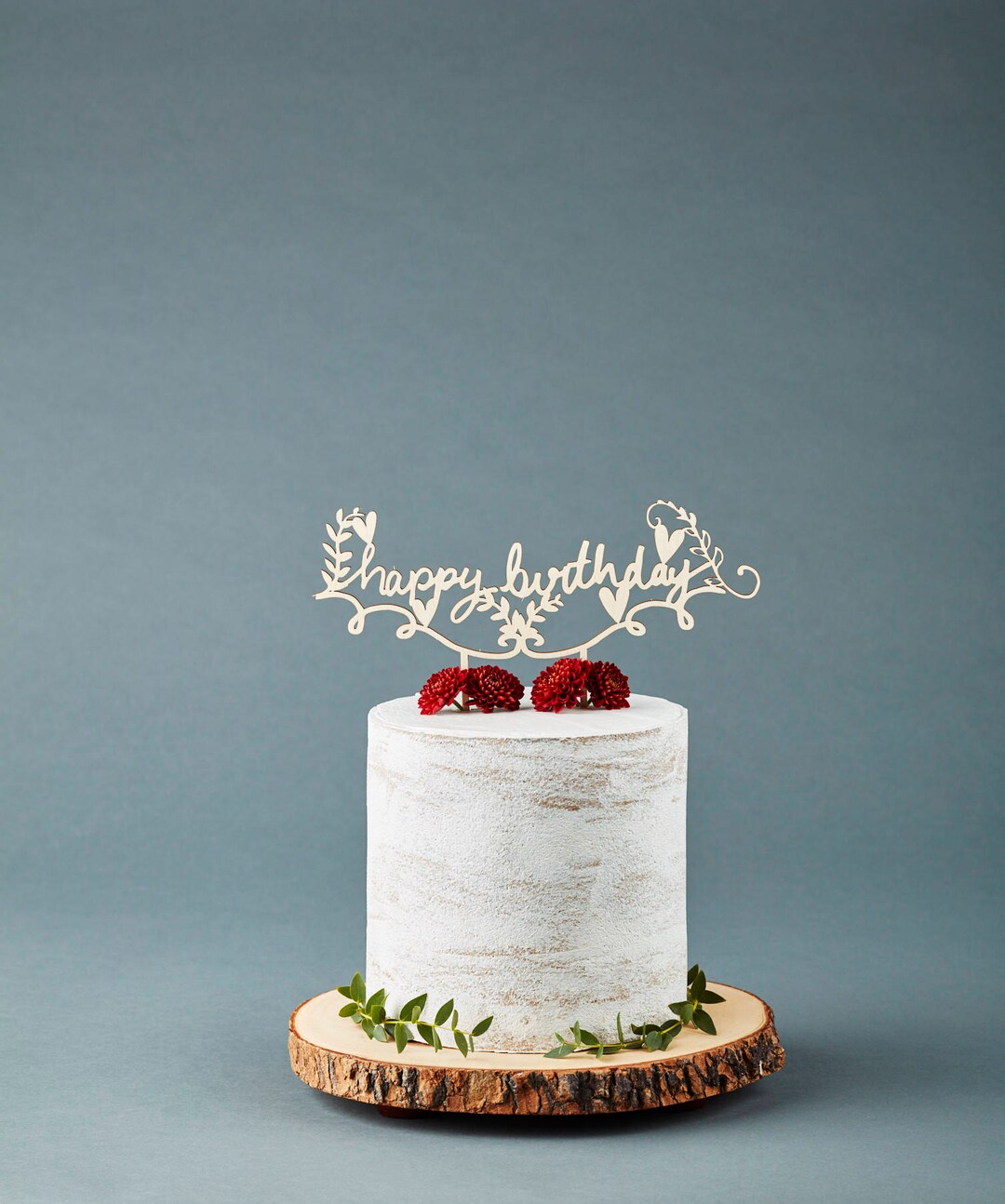 Birthday Cake Topper - Customize Cake Topper Flowers - Wooden Rustic ...