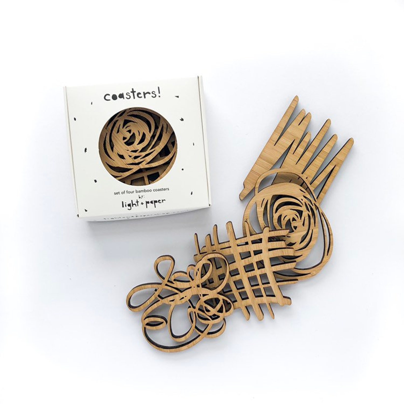 Laser-cut Doodle/scribble Bamboo Coasters (set of 4) - Etsy