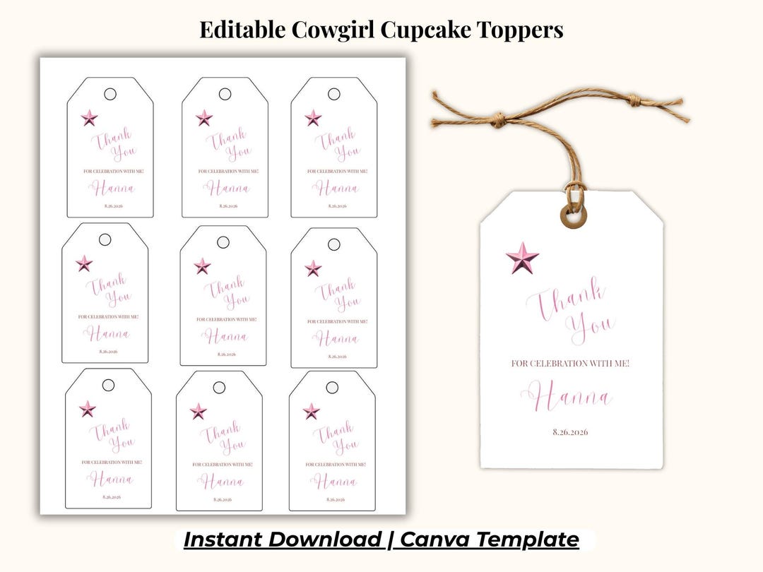 Cowgirl Favor Tags Printable | Western Rodeo Thank You Tags | Editable ...