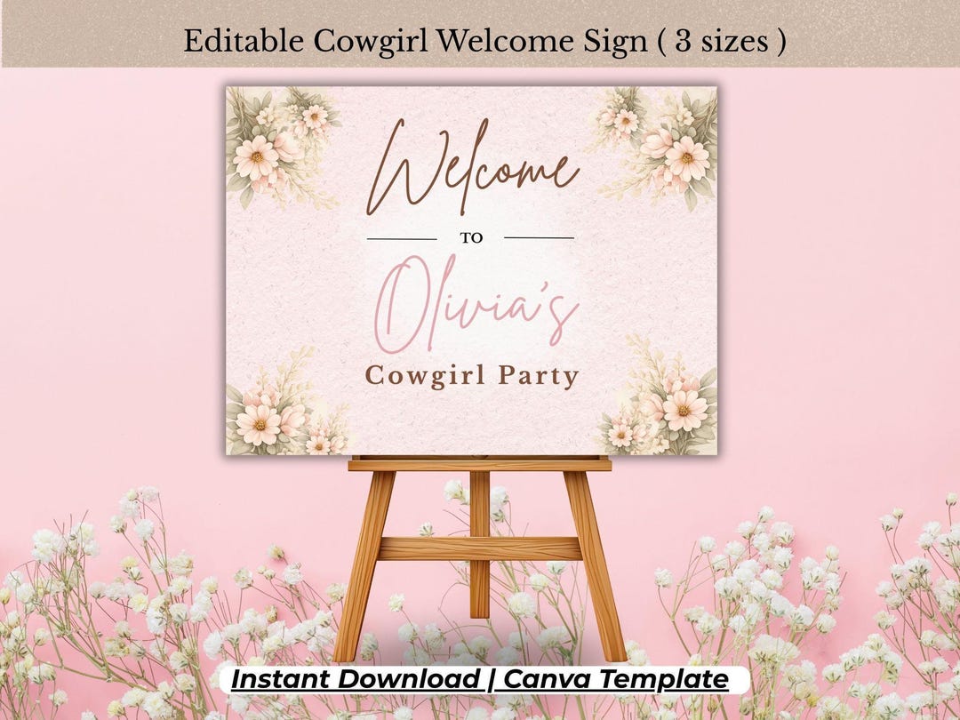 Pink Cowgirl Welcome Sign | Editable Cowgirl Birthday Welcome Poster ...