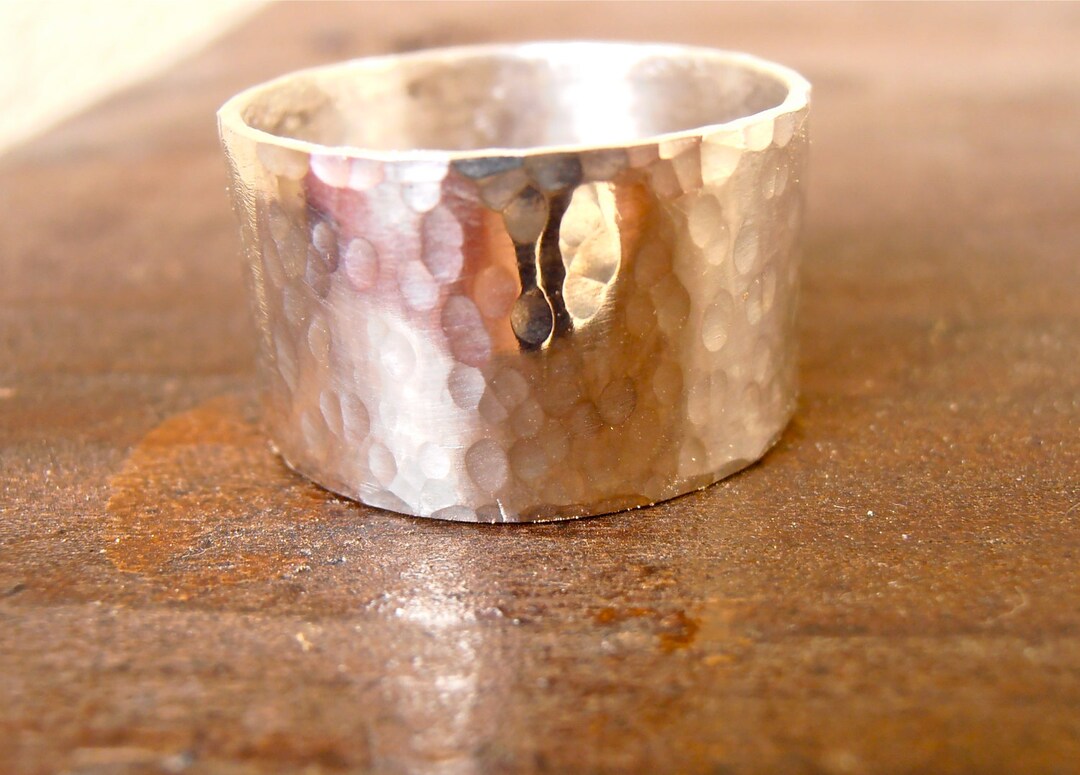 Bold Handsome Wide Unisex Wedding Ring Hammered Rustic Minimalist Thick ...
