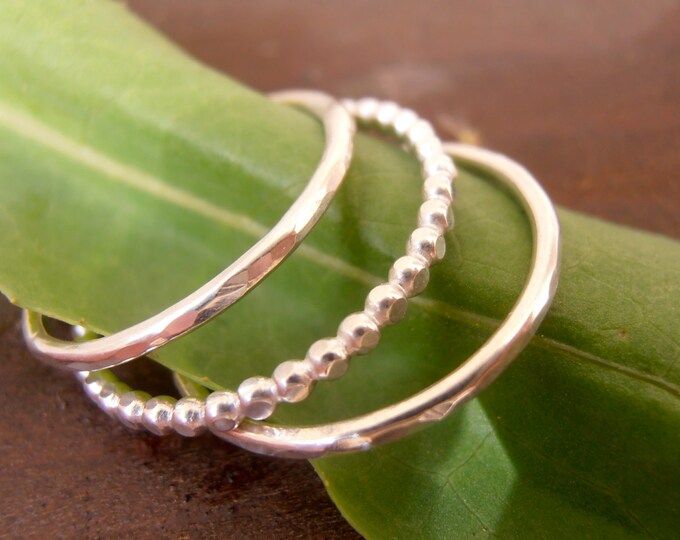 Bold Statement 3 Stackable Sterling Rings - Dotted Hammered Soldered ...