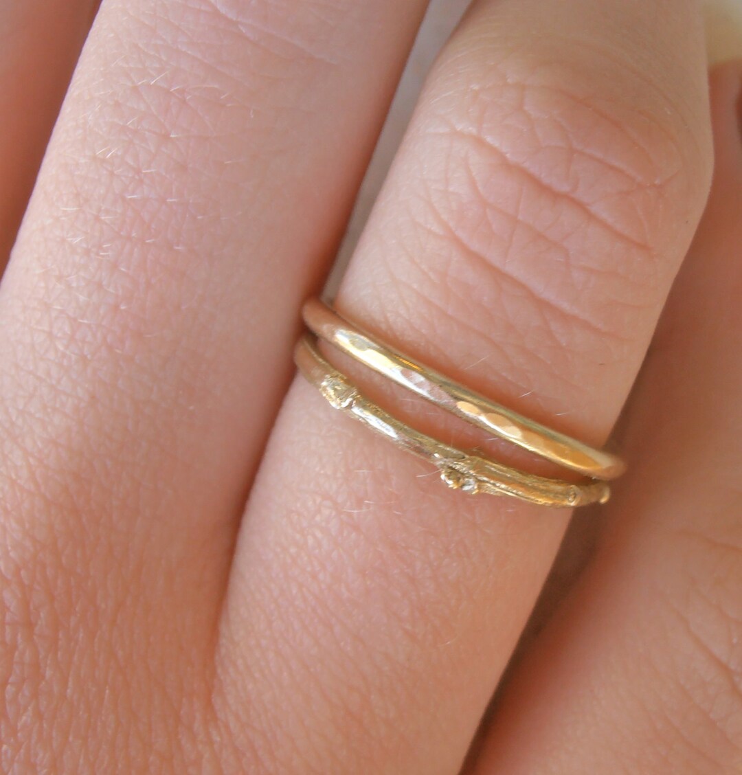 14K Twig Ring Set , Galilee Wild Shrub Skinny14k Gold, Wedding Rings Set 1.6mm 14K Gold Ring. - Etsy