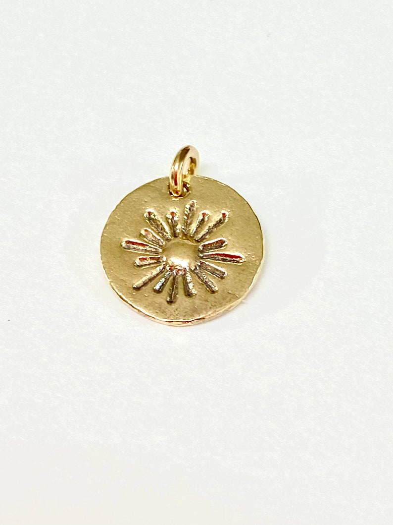 14K Gold Sunshine Charm Add on Organic Round 11mm Yellow Sun - Etsy