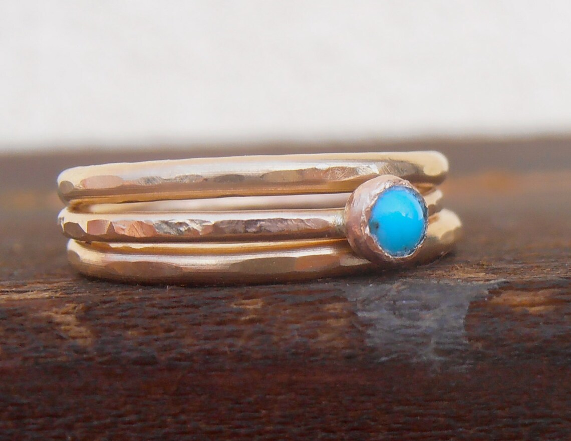 Bold Statement Bezel Set Turquoise Ring 3 Stackable 14k GF - Etsy