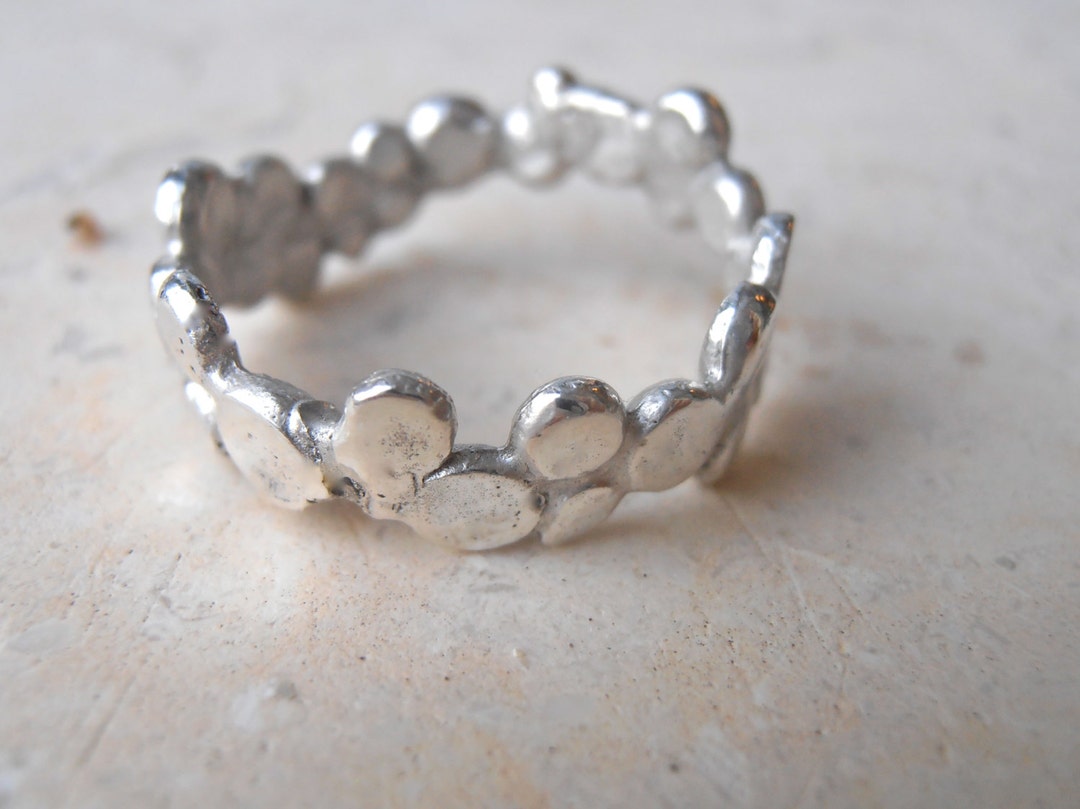 Nature Pebble Ring, Organic Sterling Pebbles, Silver Dotted Ring ...