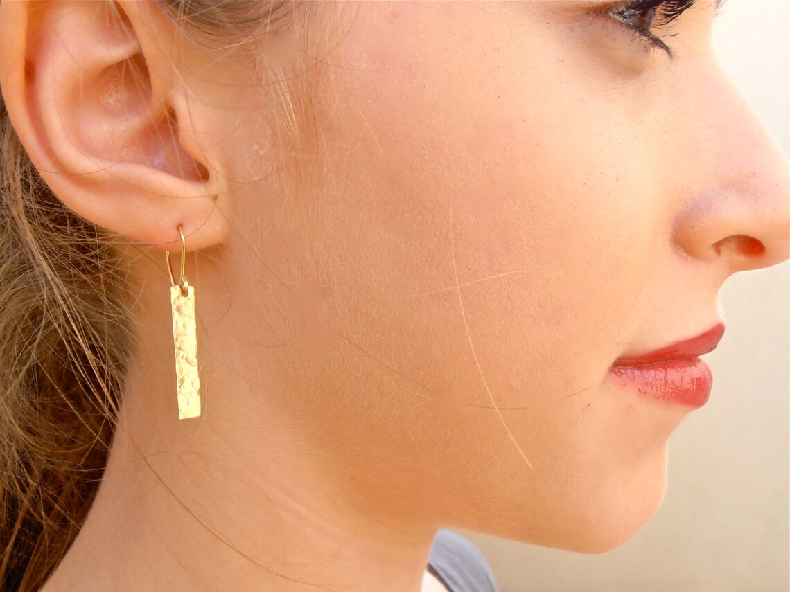Classic Skinny Bar Gold Earrings 14K GF SIMPLY STRAIGHT - Etsy