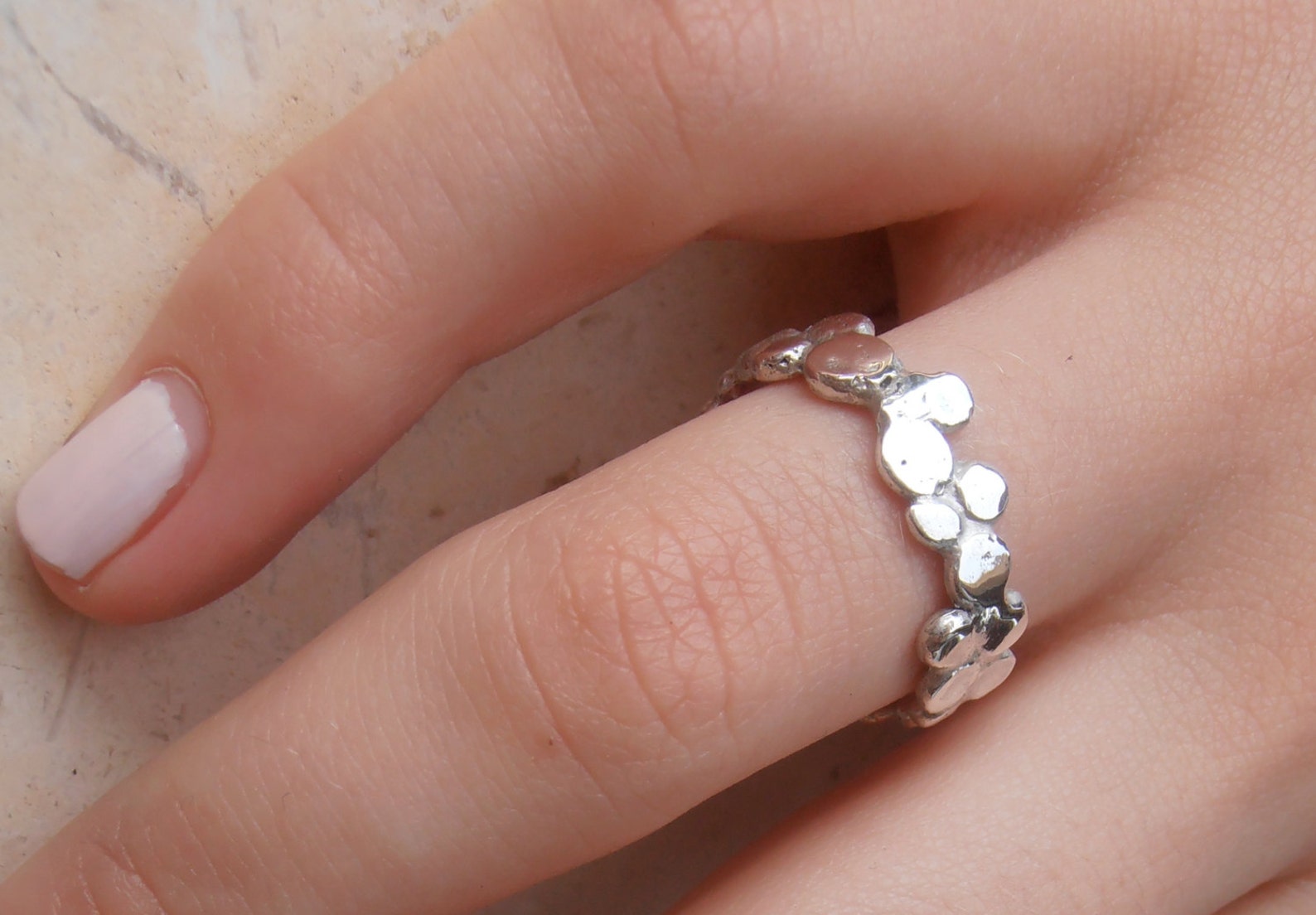 Nature Pebble Ring organic sterling pebbles silver dotted | Etsy