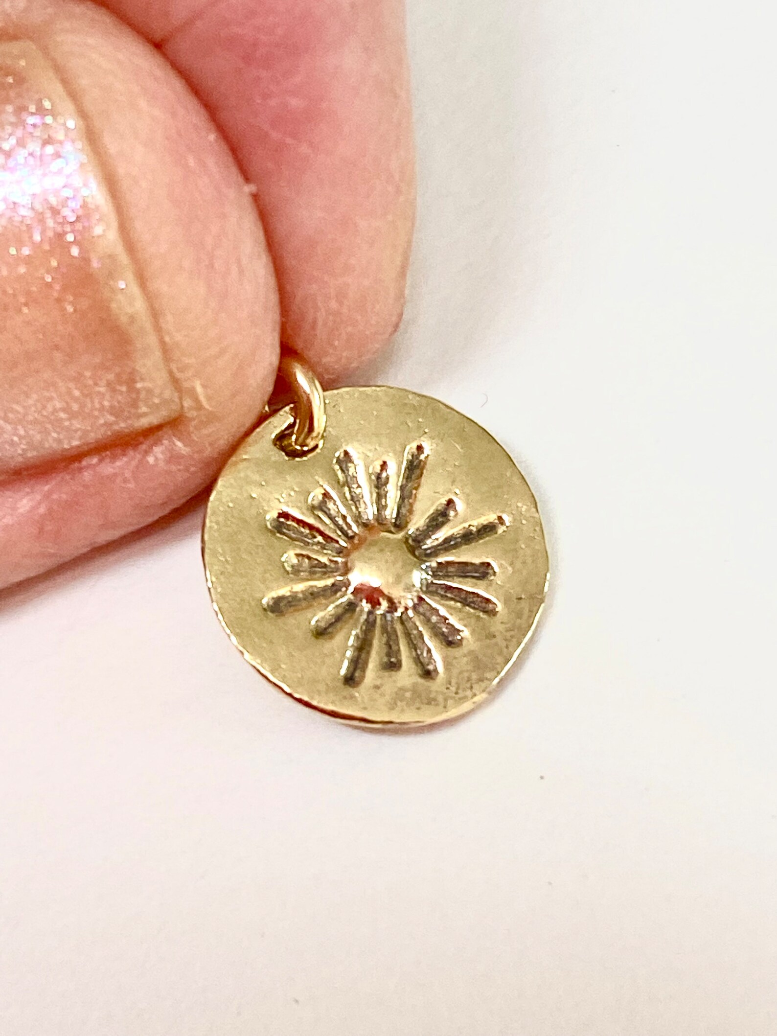 14K Gold Sunshine Charm Add on Organic Round 11mm Yellow Sun - Etsy