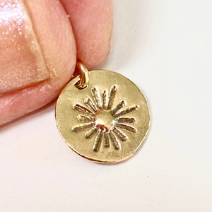 14K Gold Sunshine Charm, Add on Organic Round 11mm Yellow Sun Charm ...