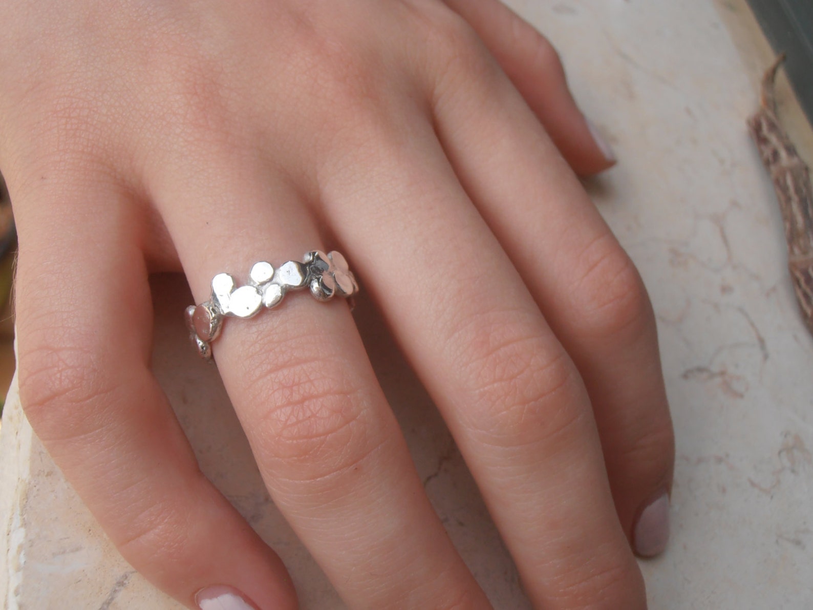 Nature Pebble Ring Organic Sterling Pebbles Silver Dotted - Etsy