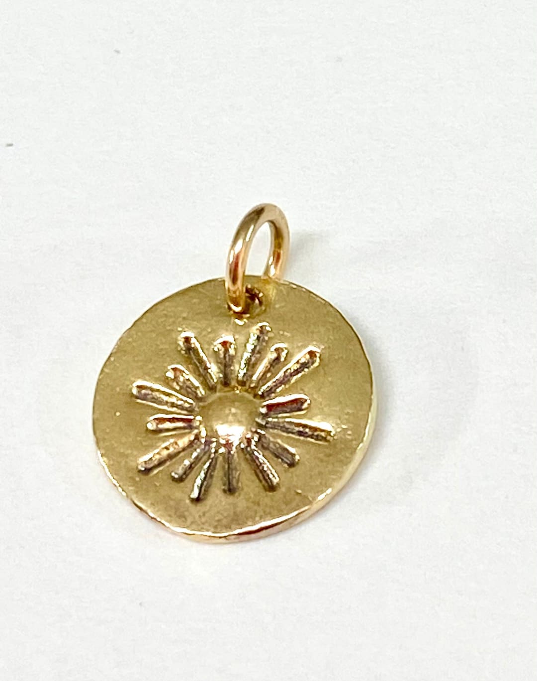 14K Gold Sunshine Charm, Add on Organic Round 11mm Yellow Sun Charm ...