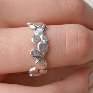 Nature Pebble Ring, Organic Sterling Pebbles, Silver Dotted Ring ...