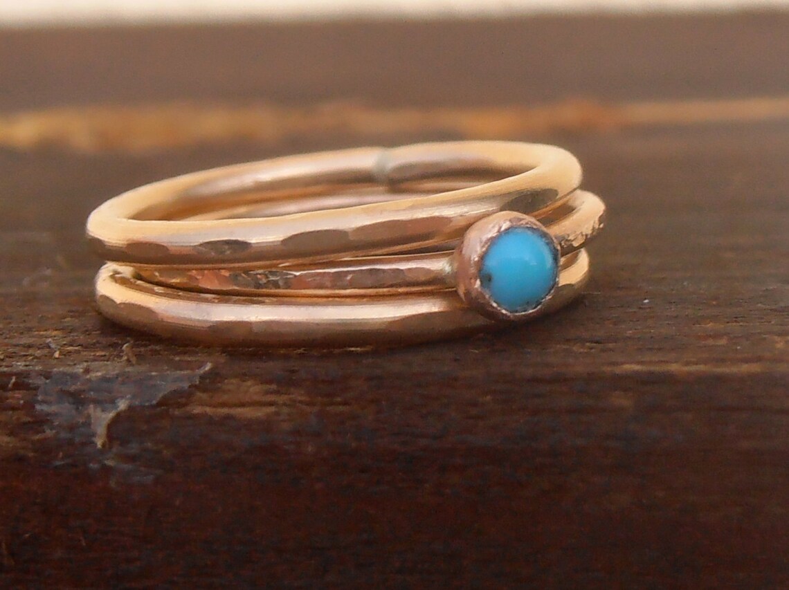 Bold Statement Bezel Set Turquoise Ring 3 Stackable 14k GF - Etsy