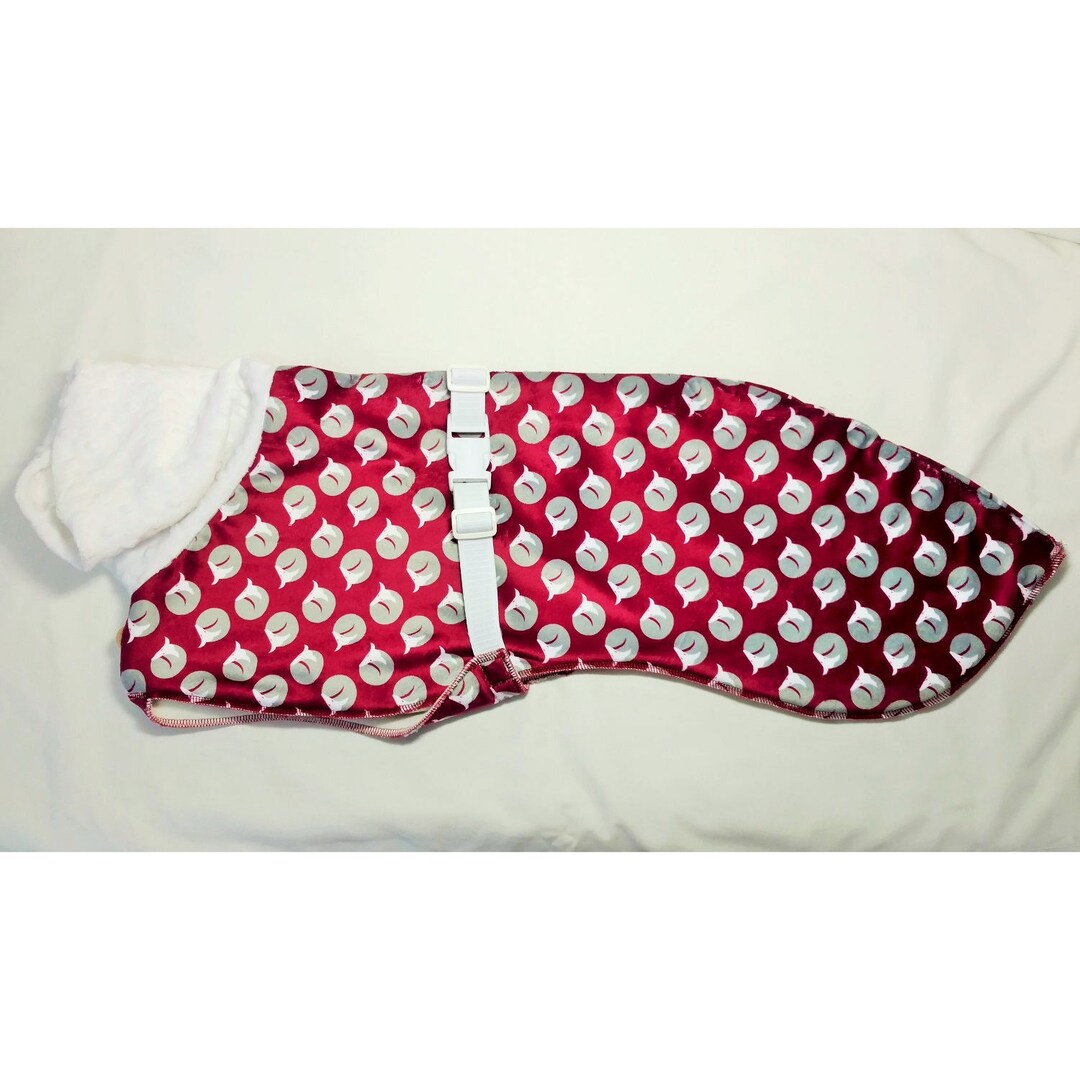 Whippet Coat in Large - C3082 Curled up Whippets on Maroon Minky Fabric ...