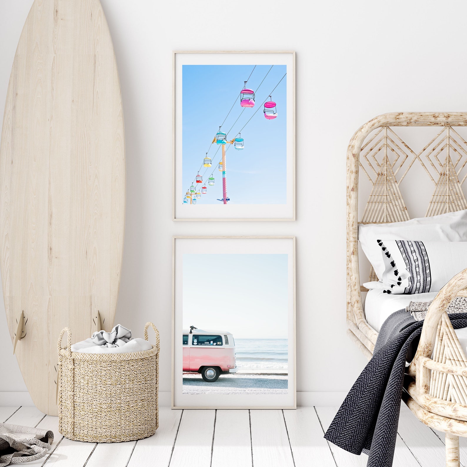 Beach Kombi Print, Surfer Wall Art, Boho Beach Wall Art, Pink VW Combi ...