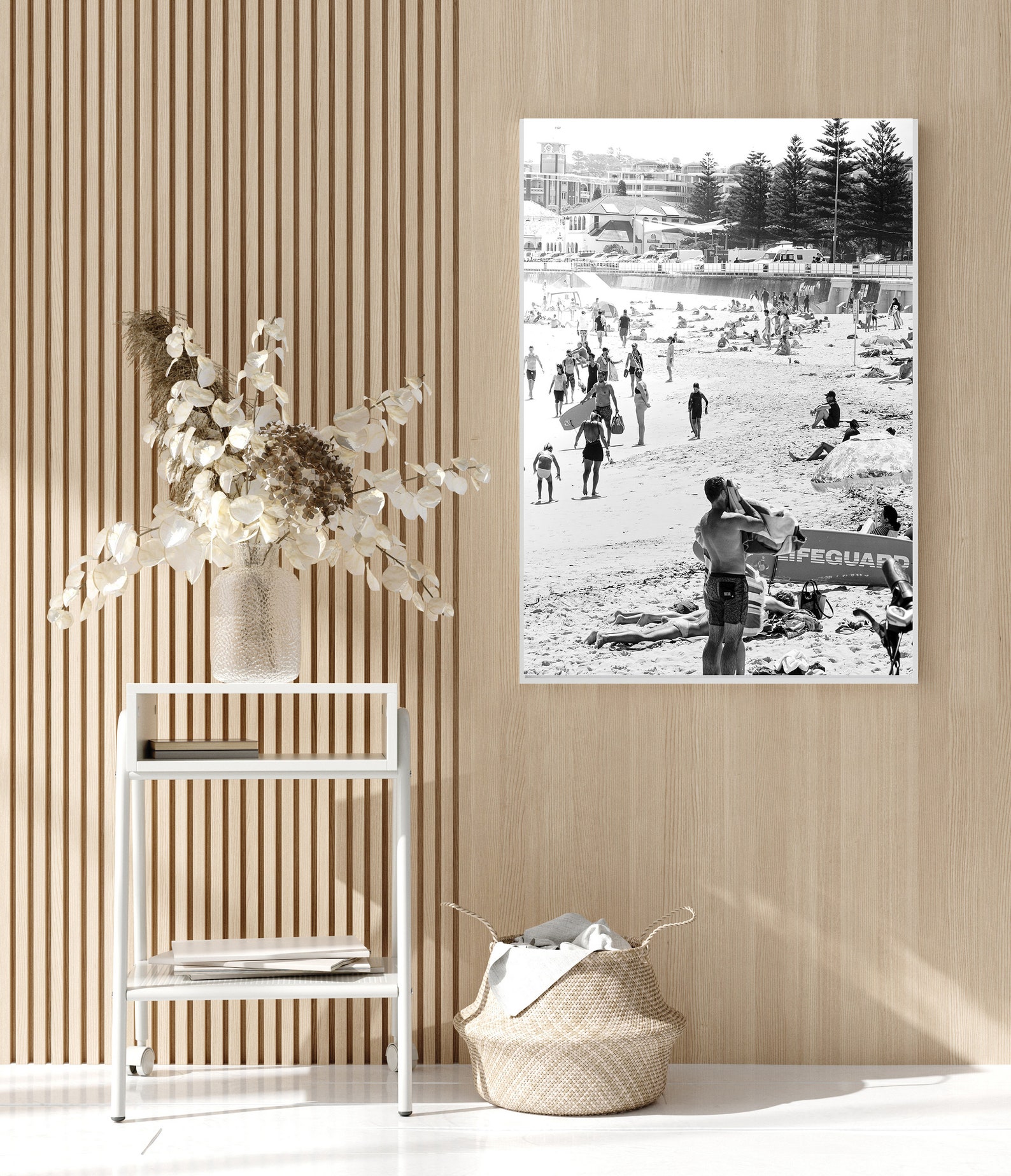 Bondi Beach Crowded Beach Scene- Bondi Beach Print, Black White Coastal ...