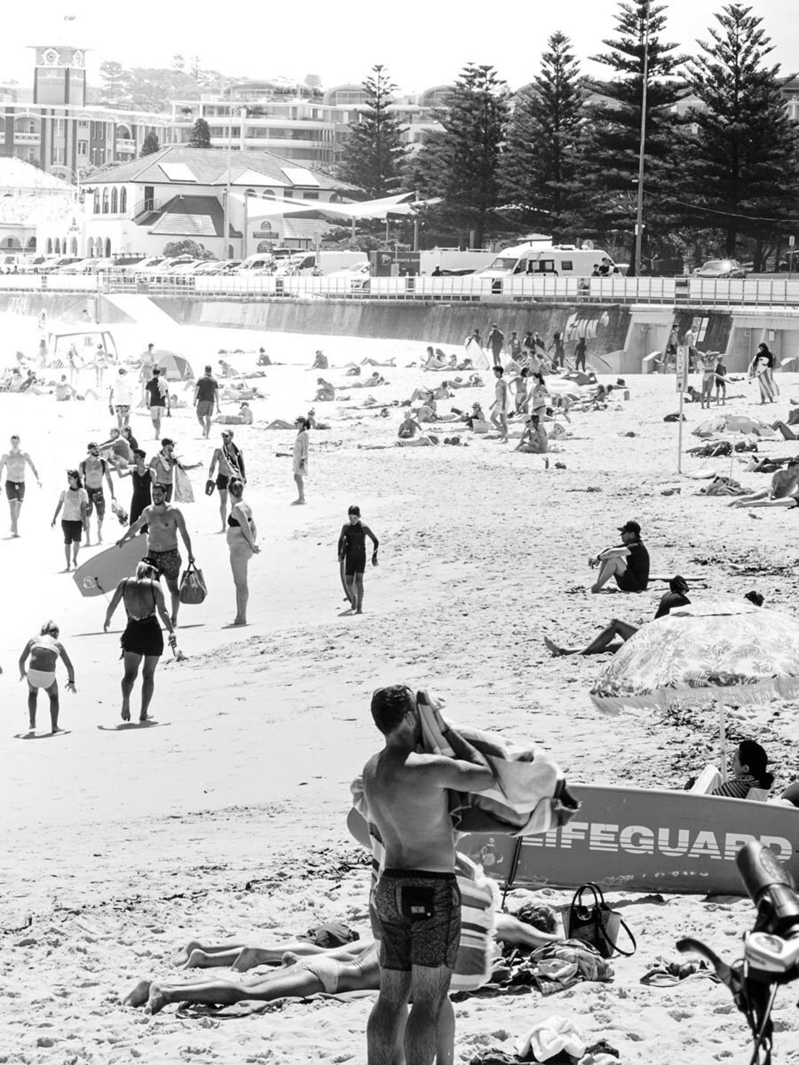 Bondi Beach Crowded Beach Scene- Bondi Beach Print, Black White Coastal ...