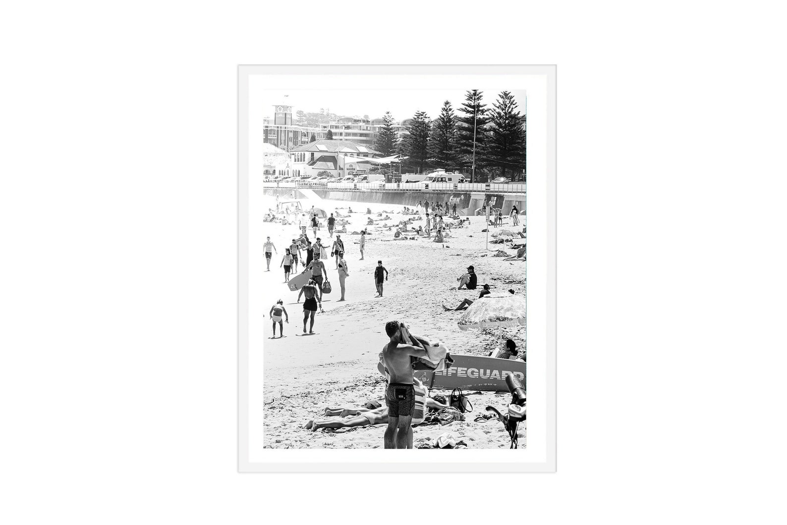 Bondi Beach Crowded Beach Scene- Bondi Beach Print, Black White Coastal ...
