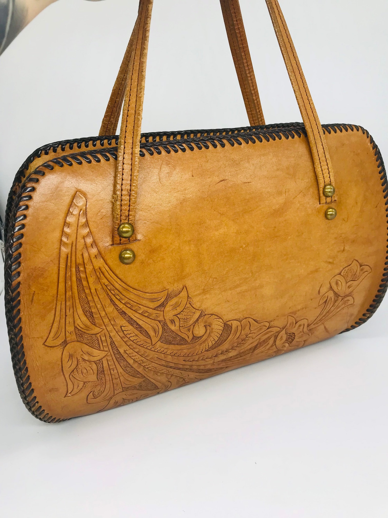 Tooled Leather Purse 1950s Handbag Western 50s Bag in Blonde - Etsy