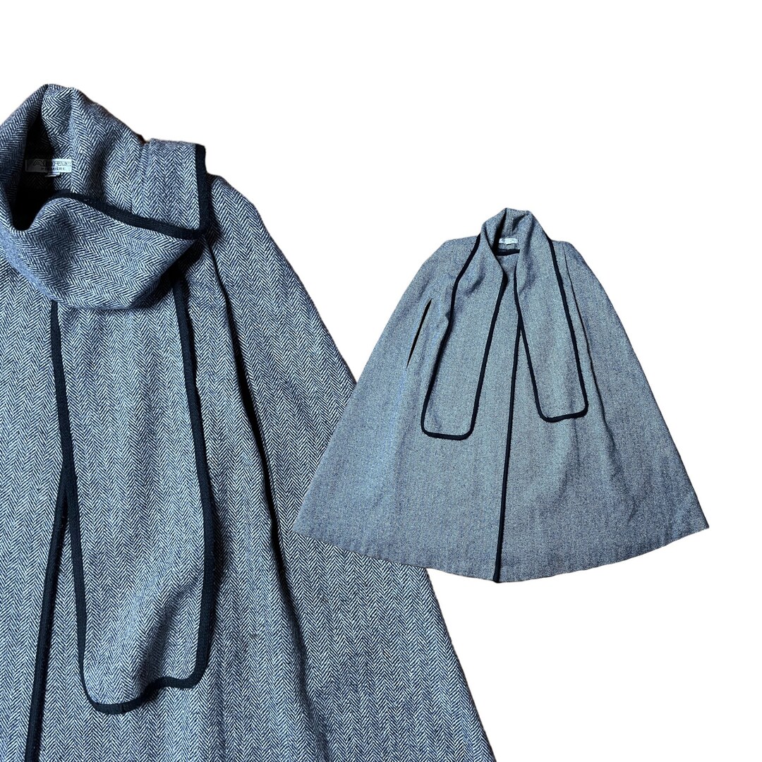 Vintage Cape Coat, Large 40s Style Cloak Coat, Beautiful Herringbone ...