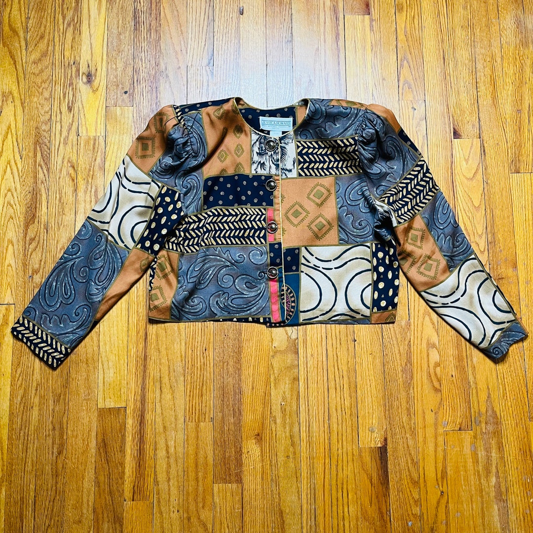 80s Power Shoulder Blazer: Vintage Rayon Jacket, Vibrant Pattern - Etsy