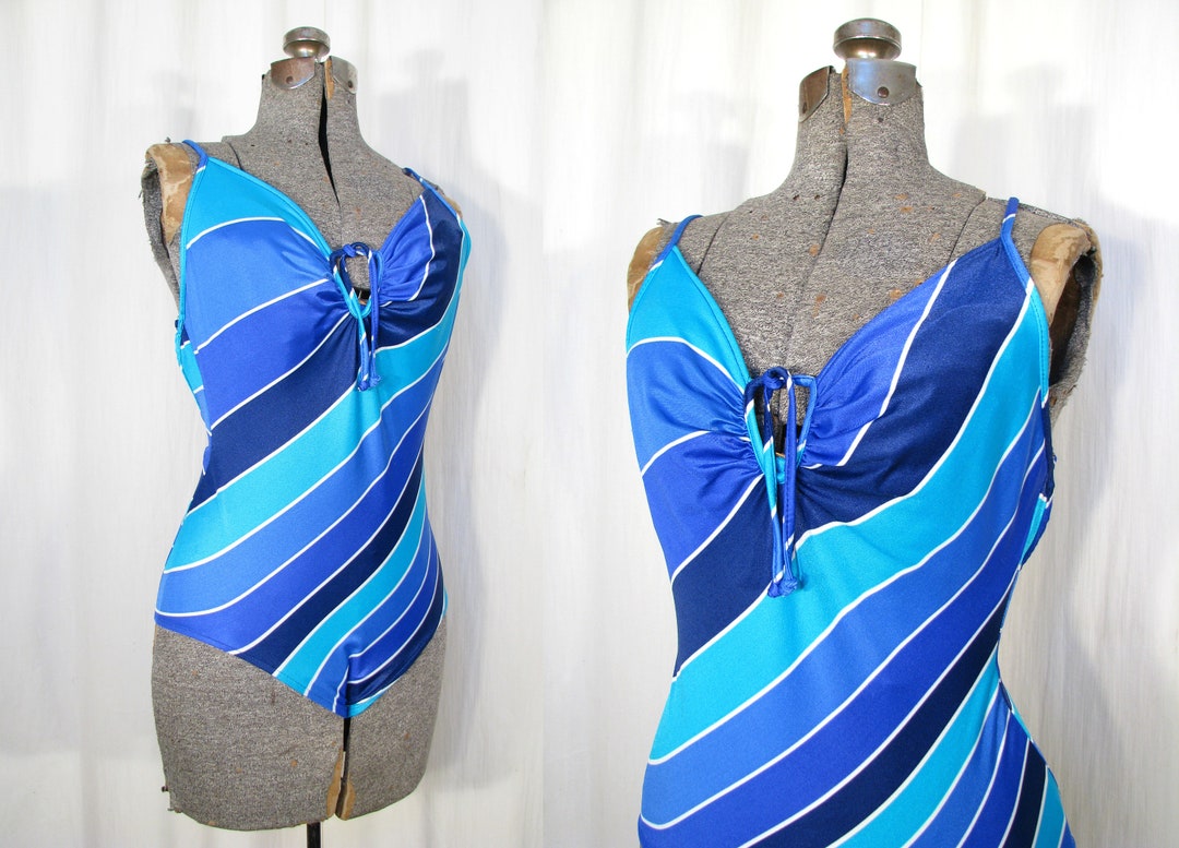 1970s Swimsuit, Vintage High Cut Bathing Suit, 70s One Piece Blue ...