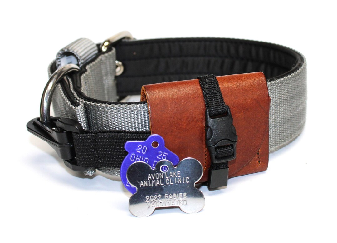Dog Tag Collar Pouch / Brown Leather Pet Tag Silencer - Etsy