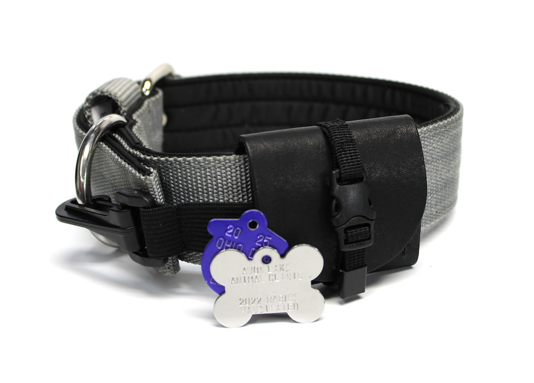 Stylish Black Leather Dog Tag Pouch: Secure Collar Pocket for ...