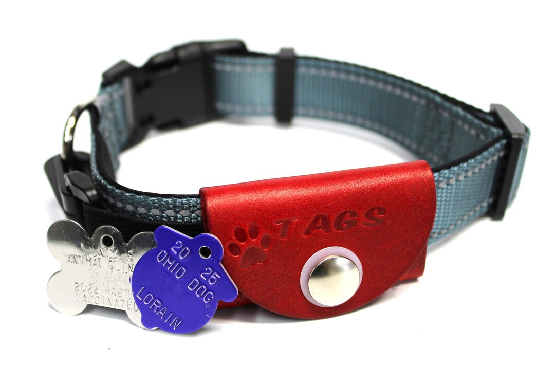 Custom Red Leather Dog Collar Tag Pouch - Secure Pet ID Holder - Etsy