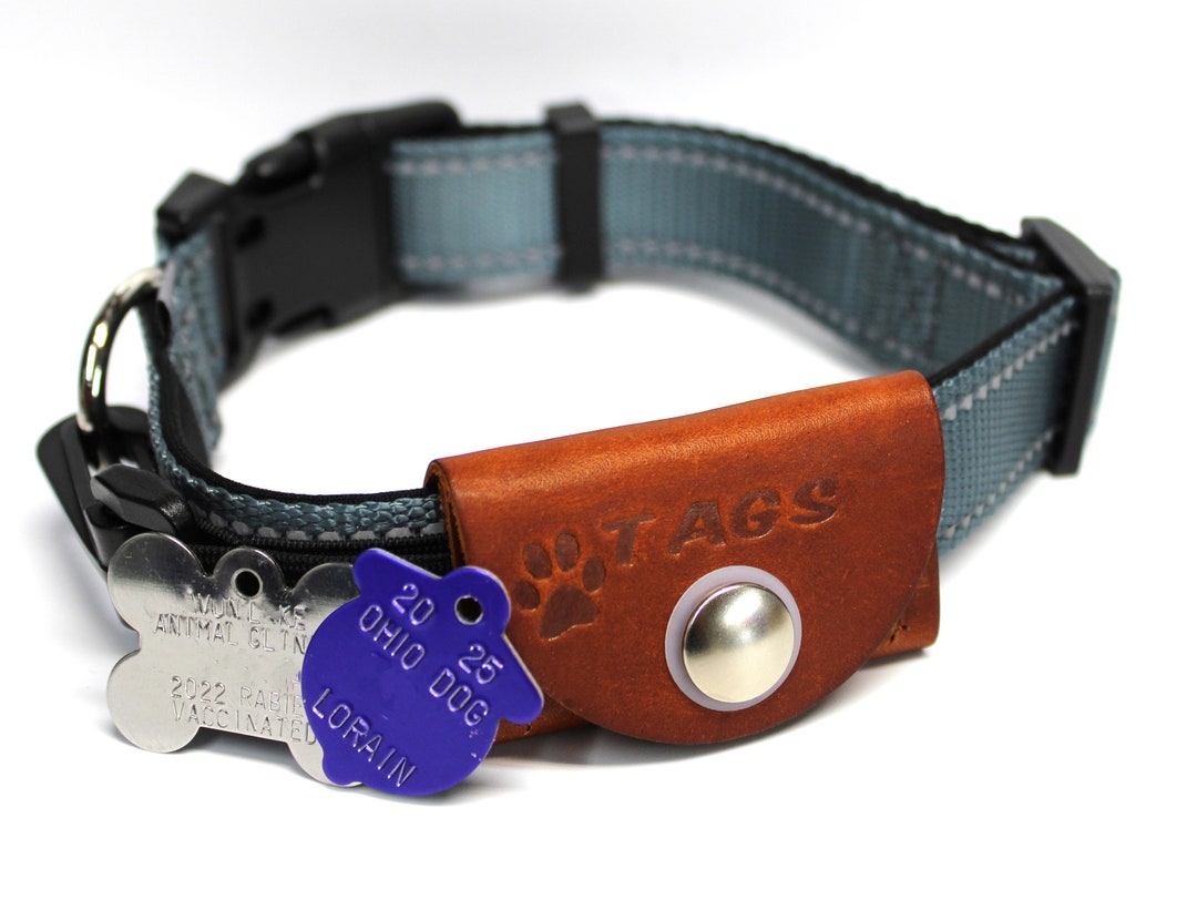 Dog Tag Collar Pouch Custom Stamped / Brown Leather Pet Tag Silencer - Etsy