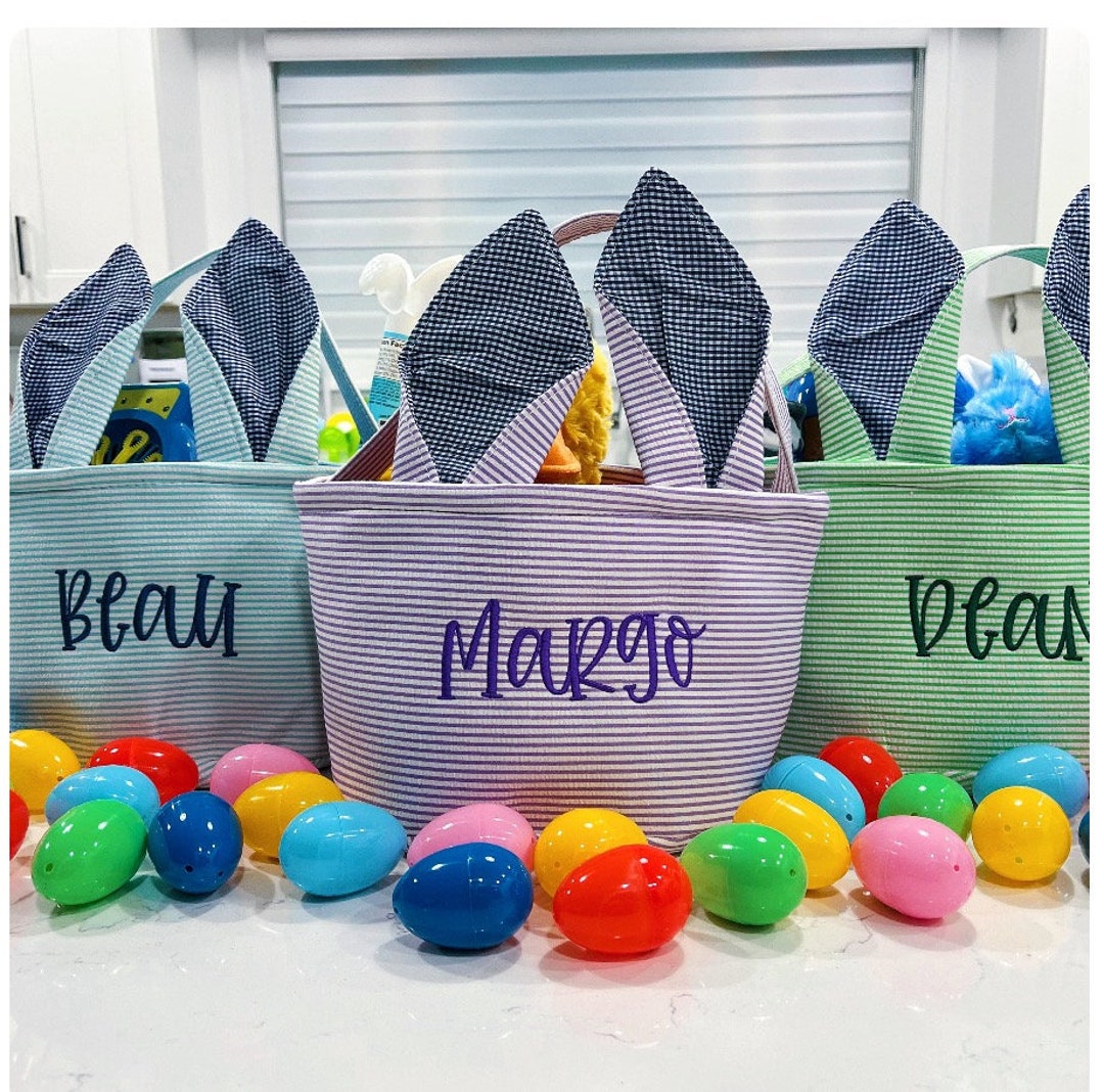 Embroidered Easter Basket, Custom Monogram Personalized Easter Basket ...