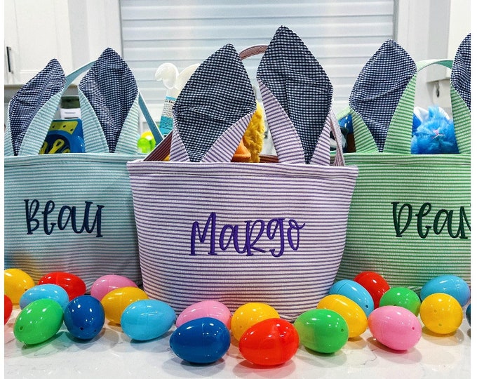 Embroidered Easter Basket, Custom Monogram Personalized Easter Basket ...