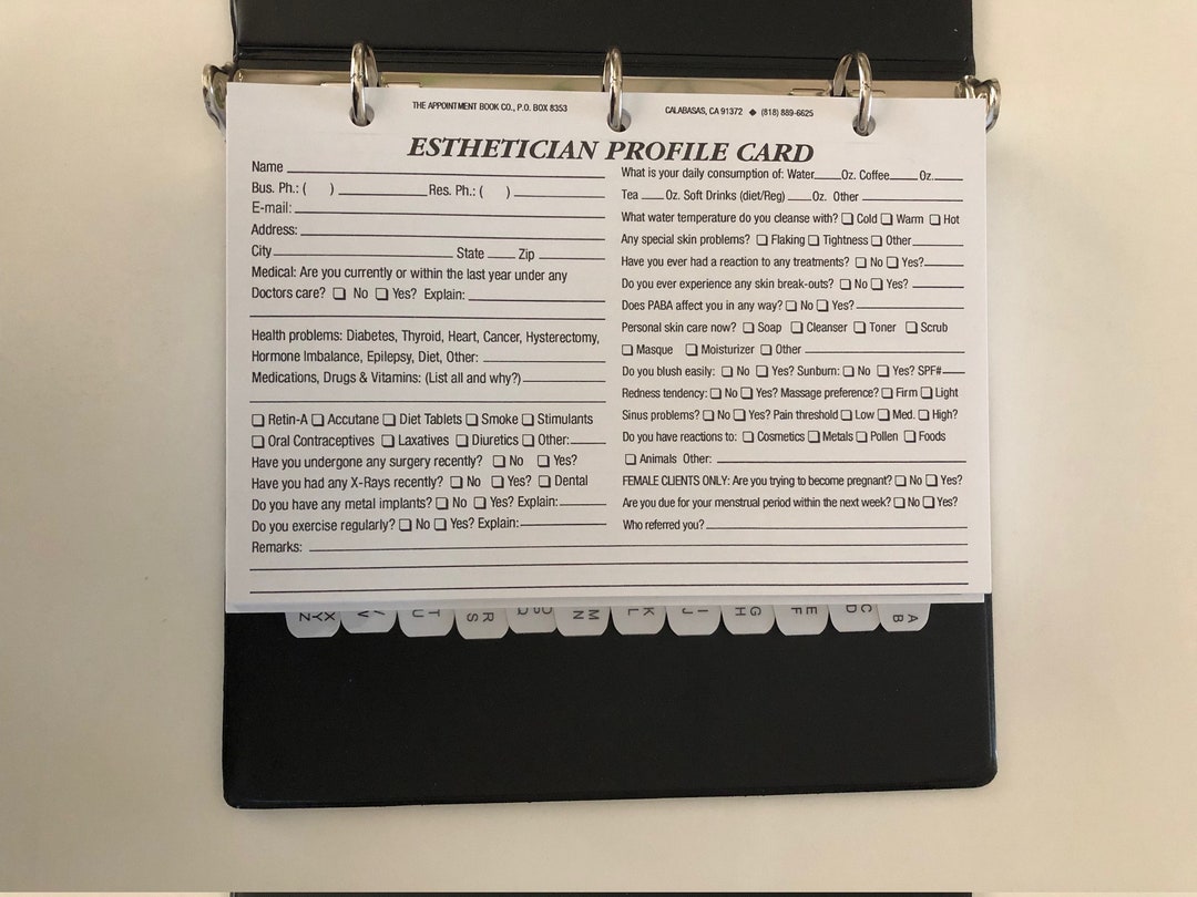 Esthetician Client Profile Binder With 100 Profile Cards A Z Index - Etsy