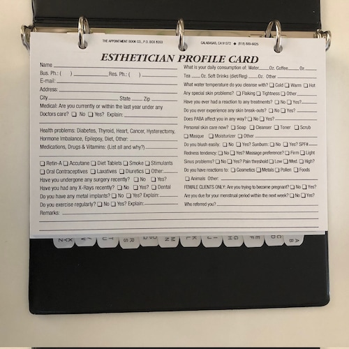 Esthetician Client Profile Binder With 100 Profile Cards A - Etsy