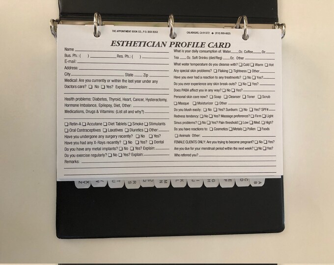 Esthetician Client Profile Binder With 100 Profile Cards + A - Z Index ...